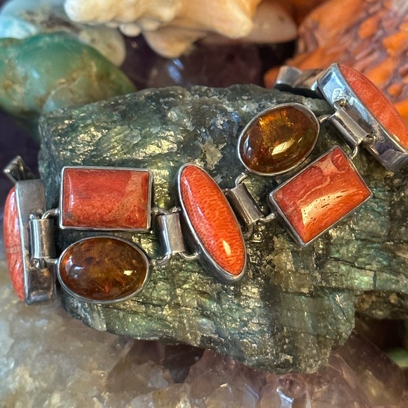 Jewelry | Vintage Amber Snake Skin Agate Bold Sterling Silver Bracelet ...
